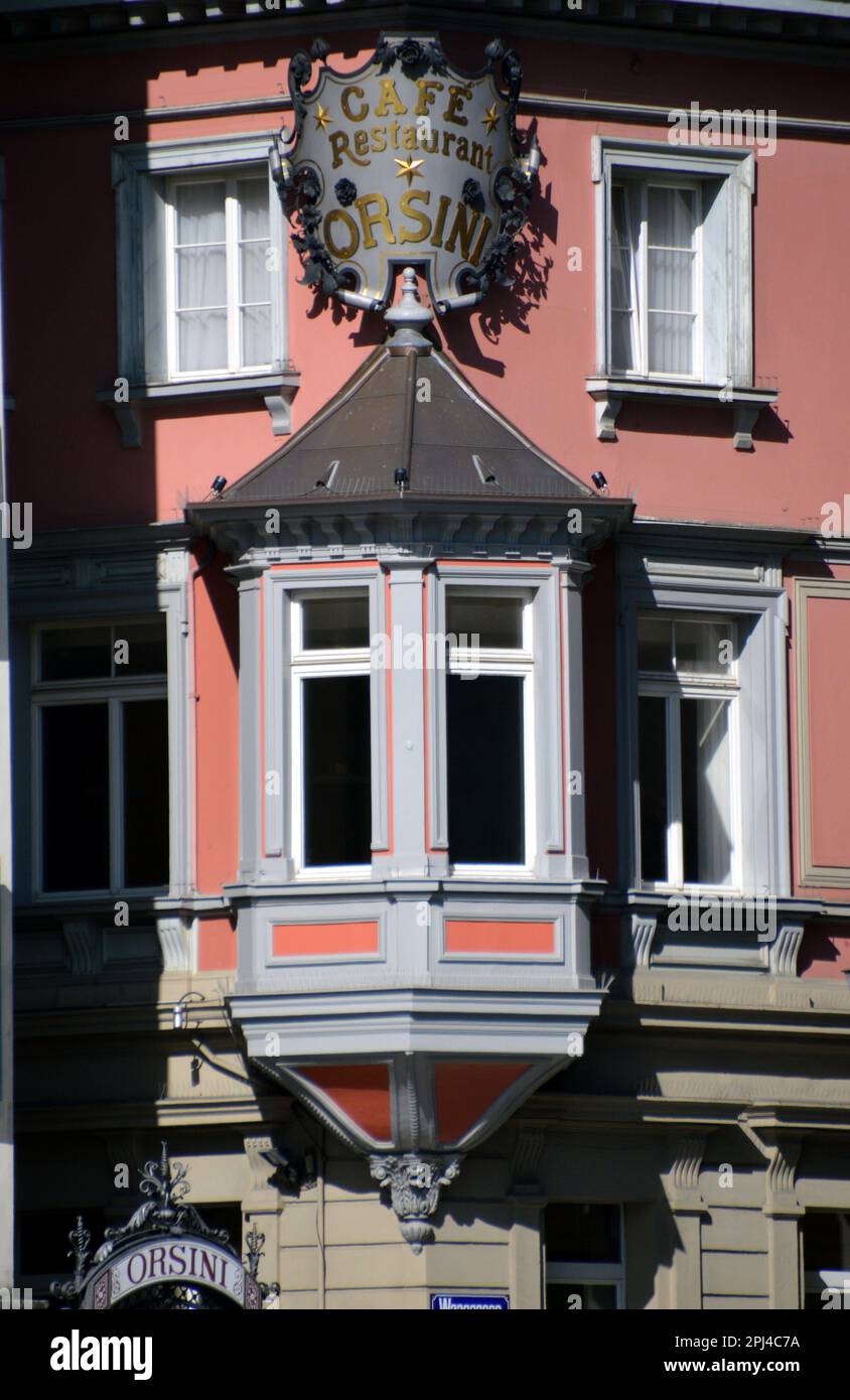 Switzerland, Zurich: oriel window of the Cafe Orsini, on Münsterhof ...