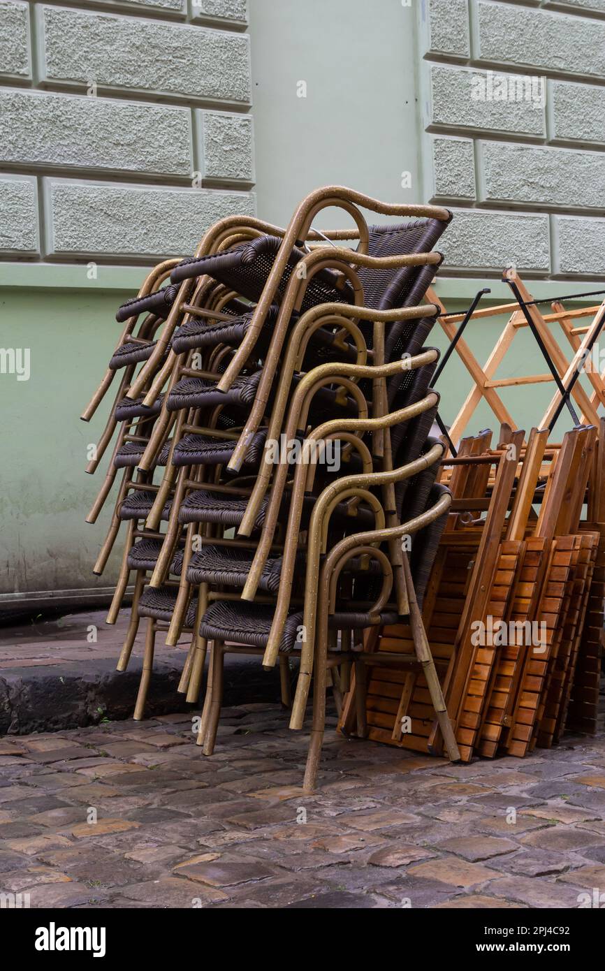 Folded chairs in closed hi-res stock photography and images - Alamy
