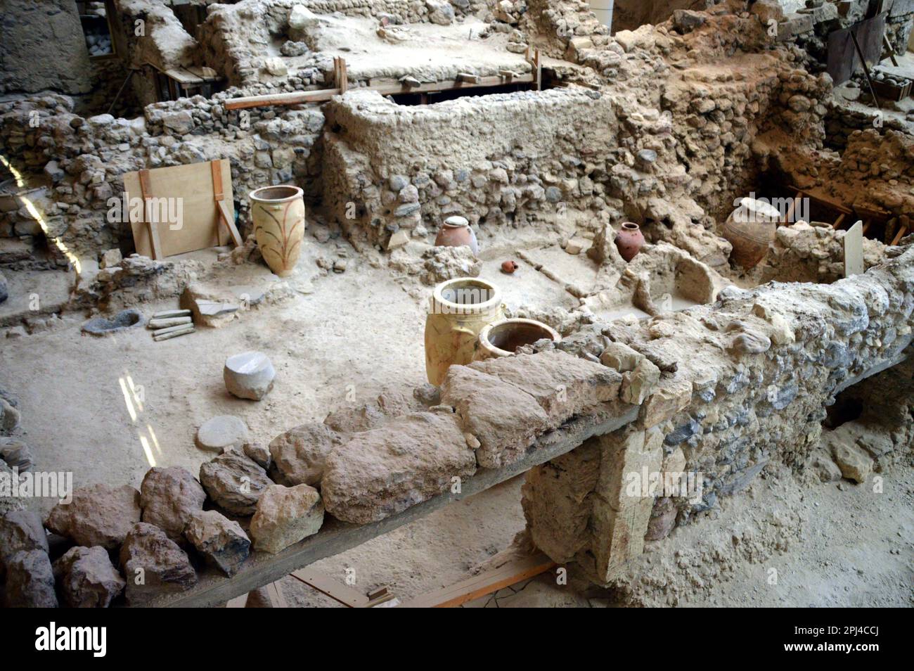 Greece, Island of Santorini: archeological excavations of a Minoan city ...