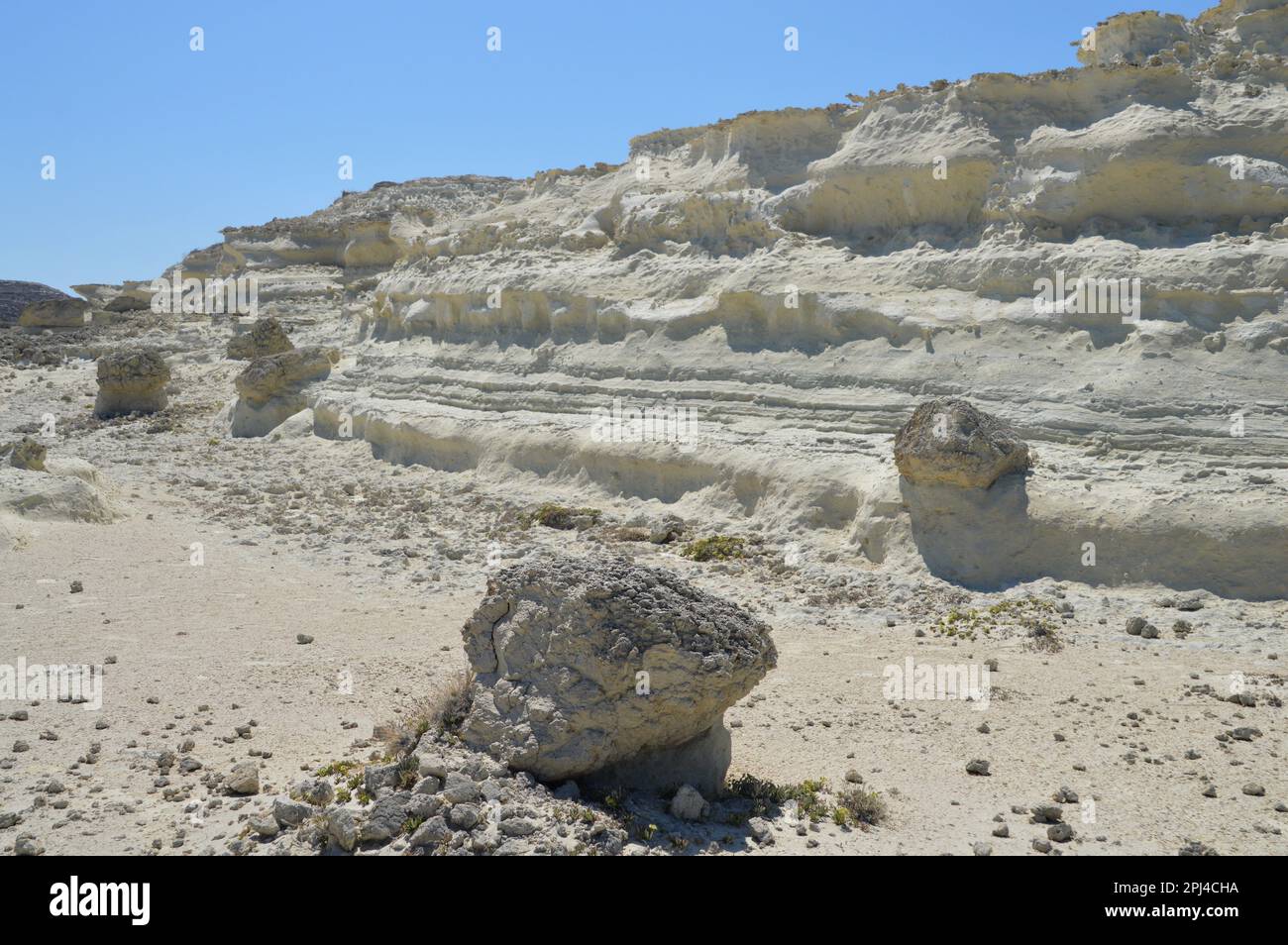 Greece, Island of Milos: the white volcanic rocks at Sarakiniko. on the ...