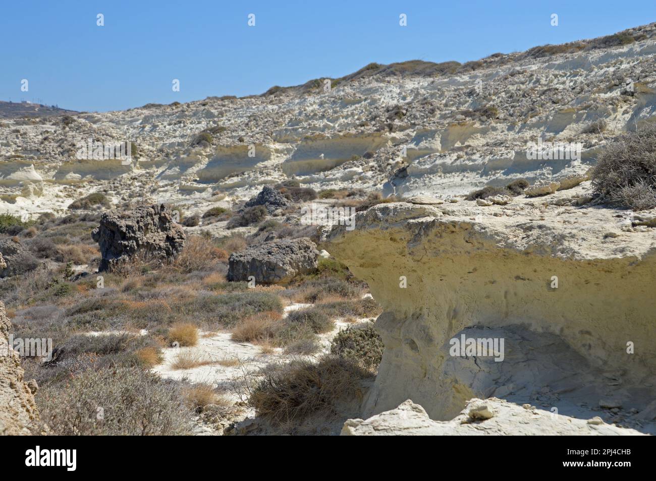 Greece, Island of Milos: the white volcanic rocks at Sarakiniko. on the ...