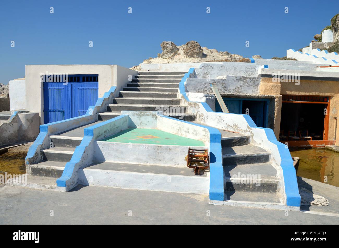 Greece, Island of Milos: the tiny inner harbour at Mandrakia, a fishing ...
