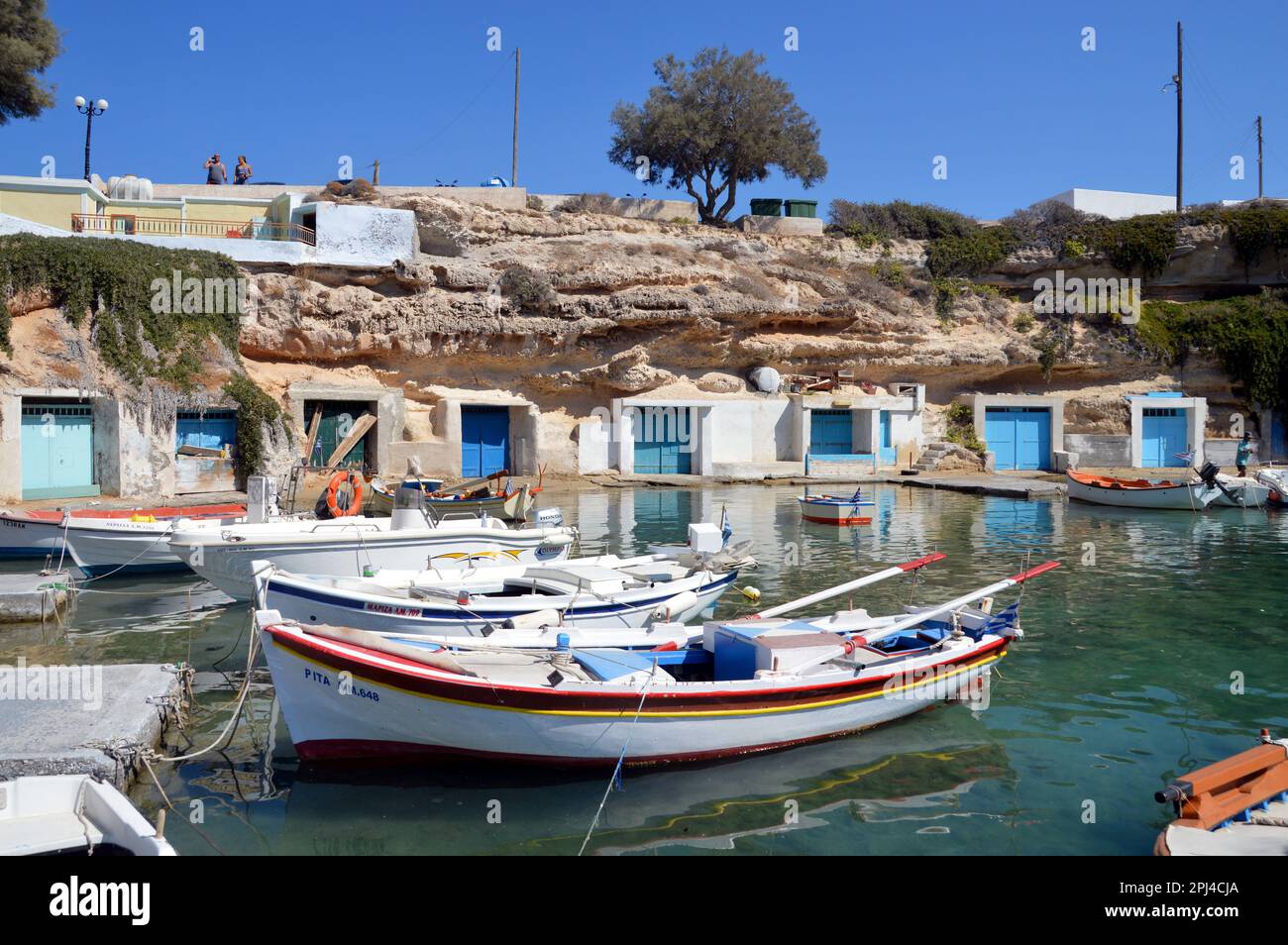 Greece, Island of Milos: the tiny inner harbour at Mandrakia, a fishing ...