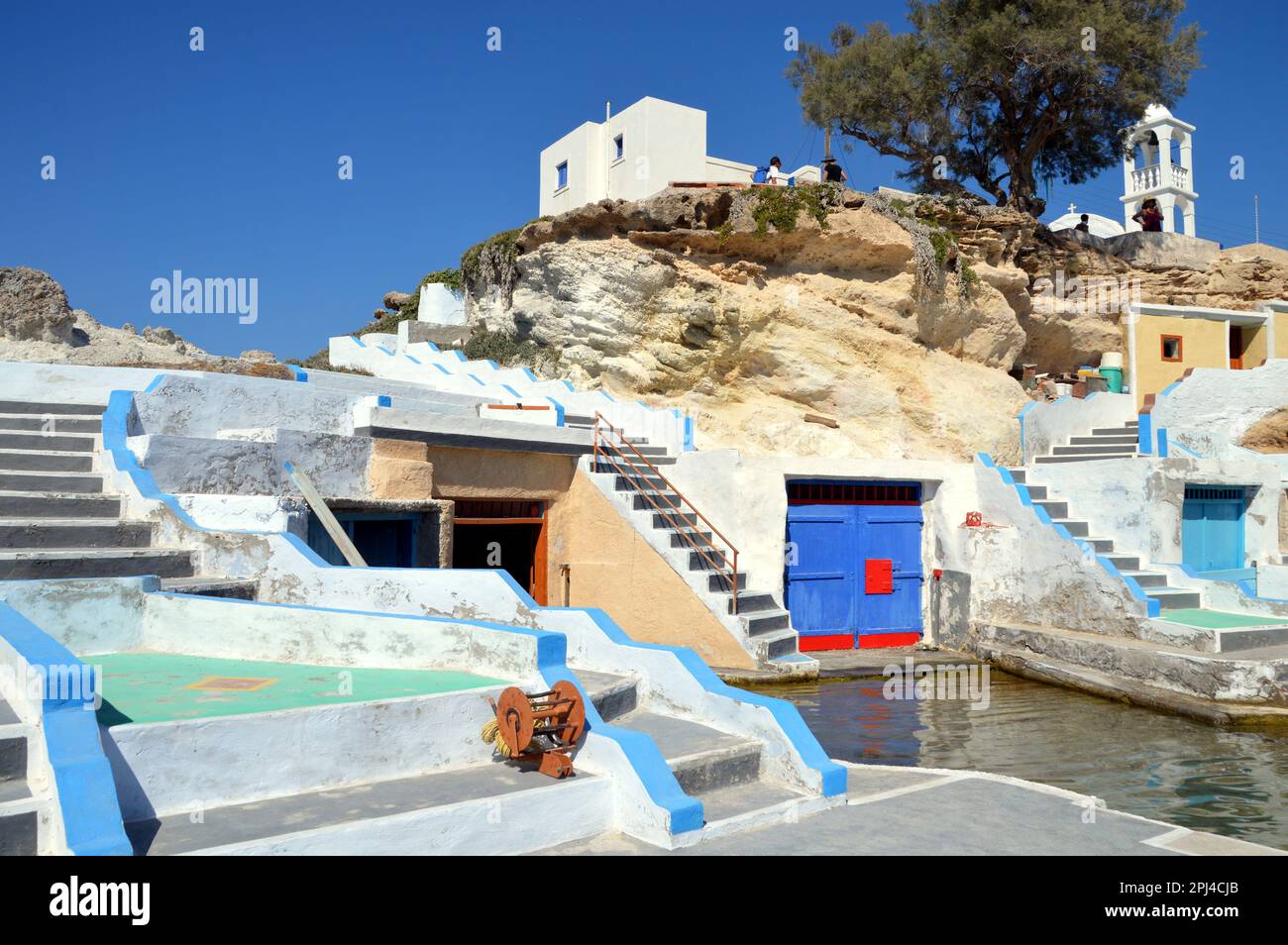 Greece, Island of Milos: the tiny inner harbour at Mandrakia, a fishing ...