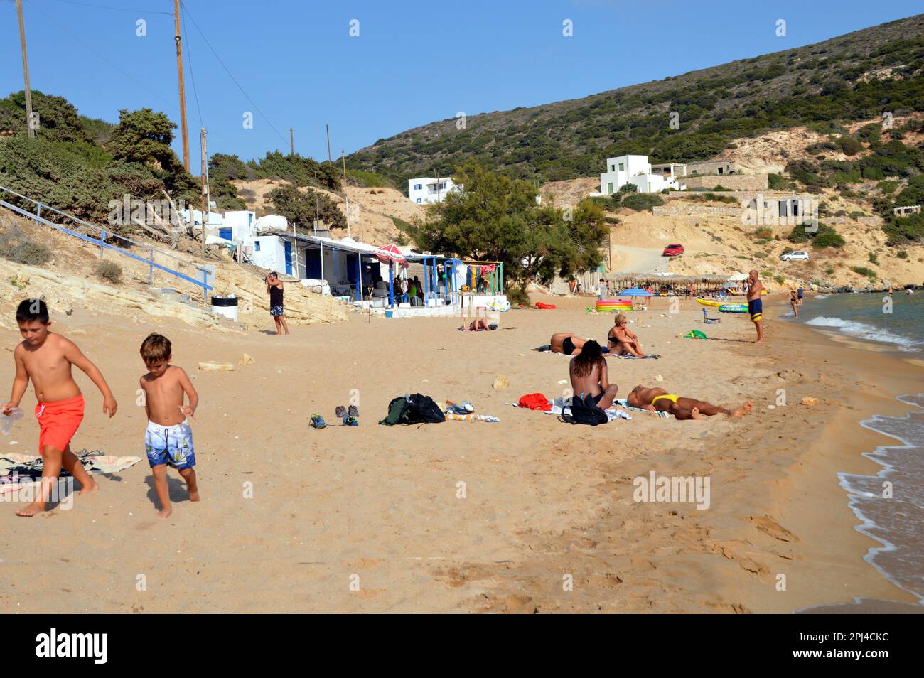 Greece, Island of Milos: the beach at Provatas, on the south coast ...