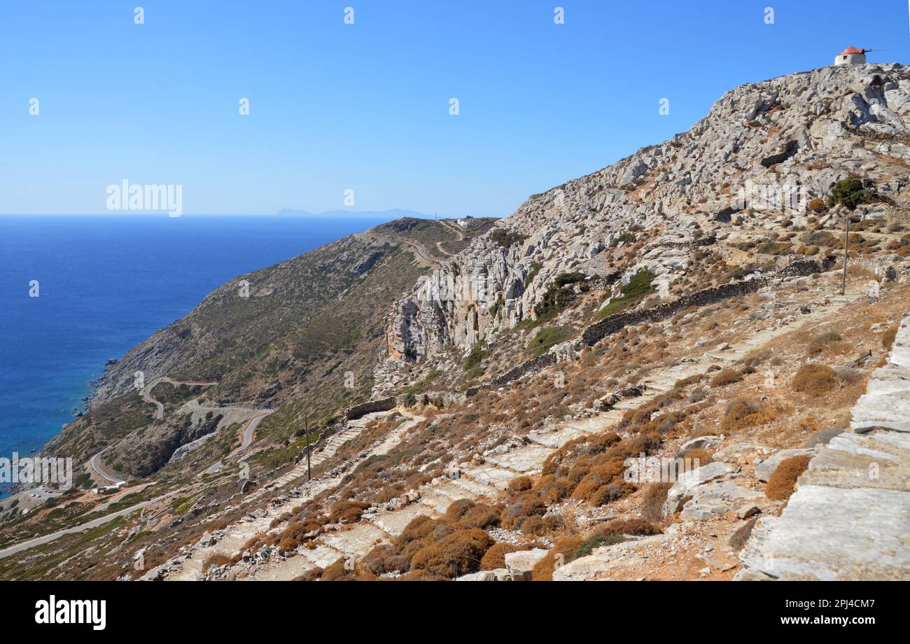 Greece, Island of Amorgos: path down to the coast and monastery from ...