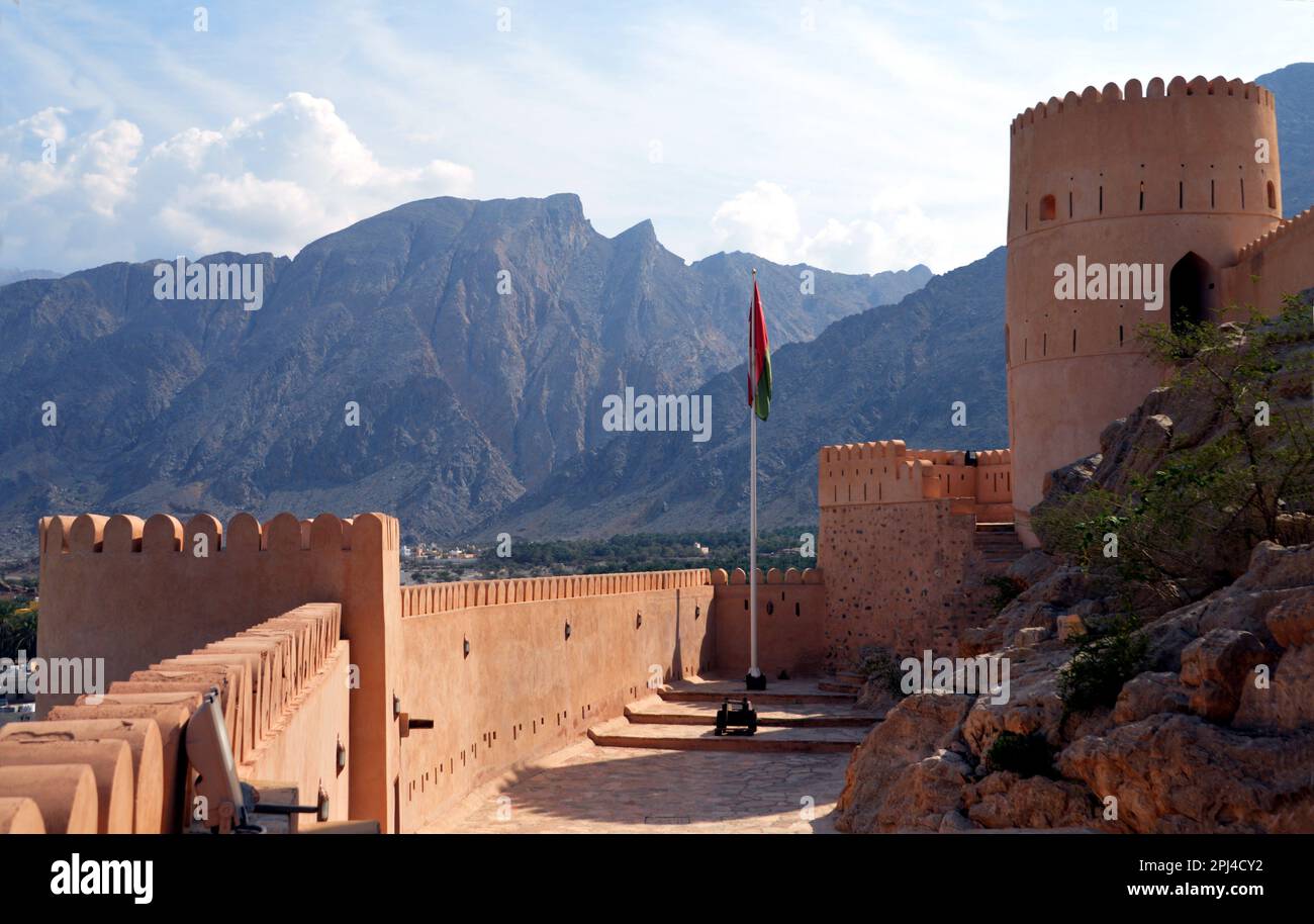 Oman, Nakhal: the "keep" and outer walls of Nakhal Fortress (Husn Al ...
