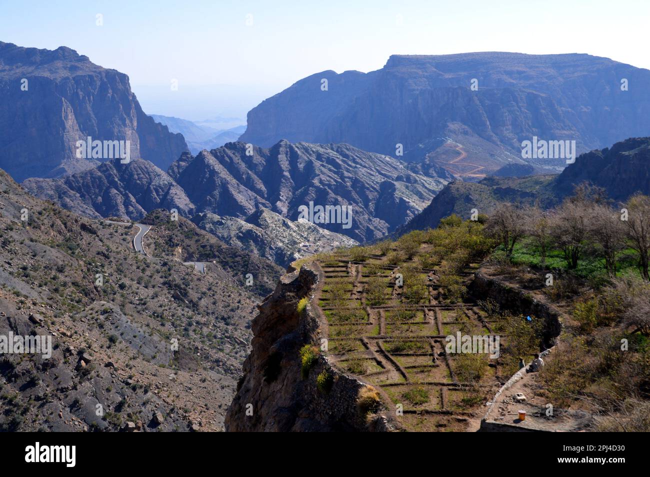 Oman, the Saiq Plateau: view along Wadi Al Ayn, in the Jebel Akhdar ...