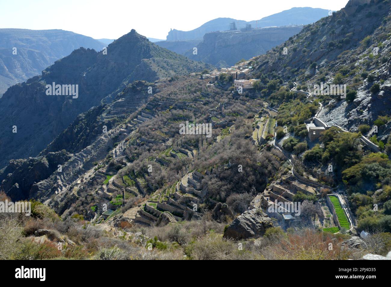 Oman, the Saiq Plateau: view of the village of A'Sheragah with its ...
