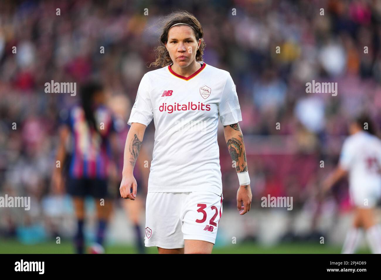 Barcelona, Spain. 29/03/2023, Elena Linari of AS Roma during the UEFA ...