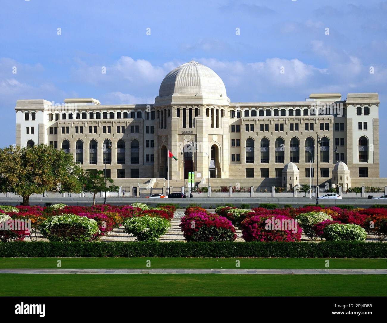 Oman, Muscat: ministerial building, with the gardens of the Grand ...