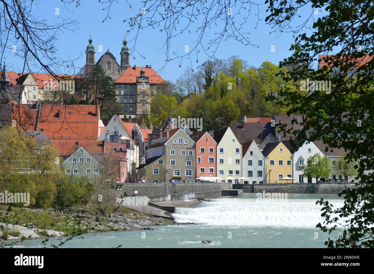 Germany, Upper Bavaria, Landsberg am Lech: the weir on the River Lech ...
