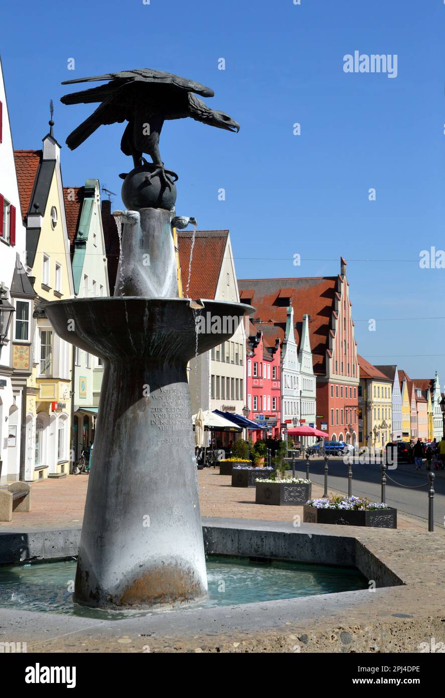 Germany, Bavaria, Swabia, Donauwörth: the eagle fountain ...