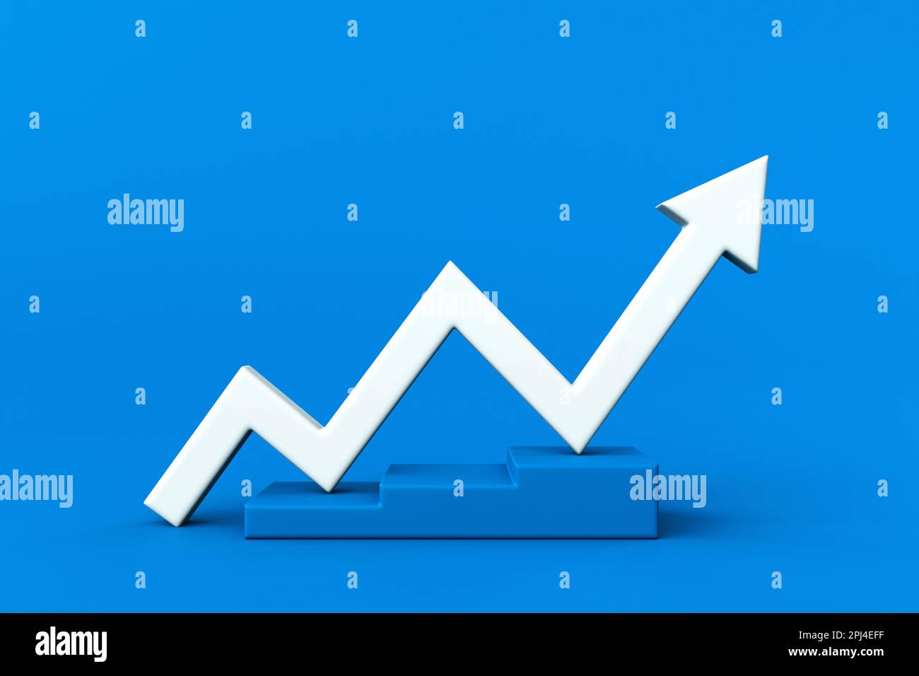 Graph arrow up on stair. Growing white arrow with stair on blue ...
