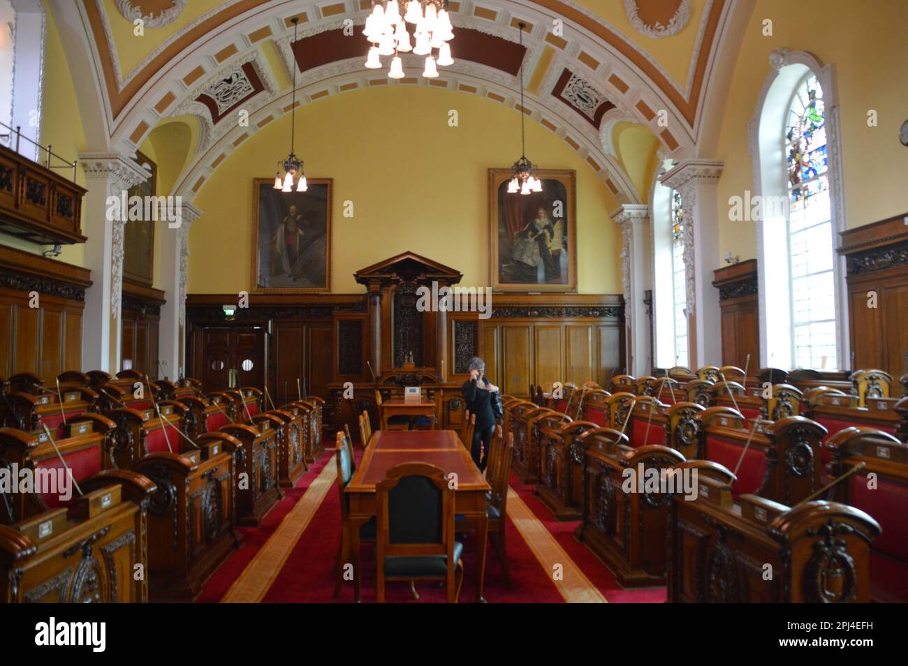 Northern Ireland, Belfast: the Council Chamber in Belfast City Hall ...