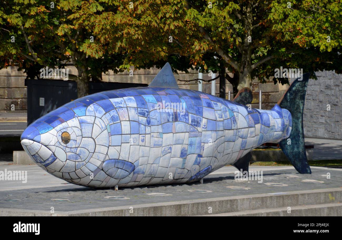 Northern Ireland, Belfast: The Salmon of Knowledge sculpture, known ...