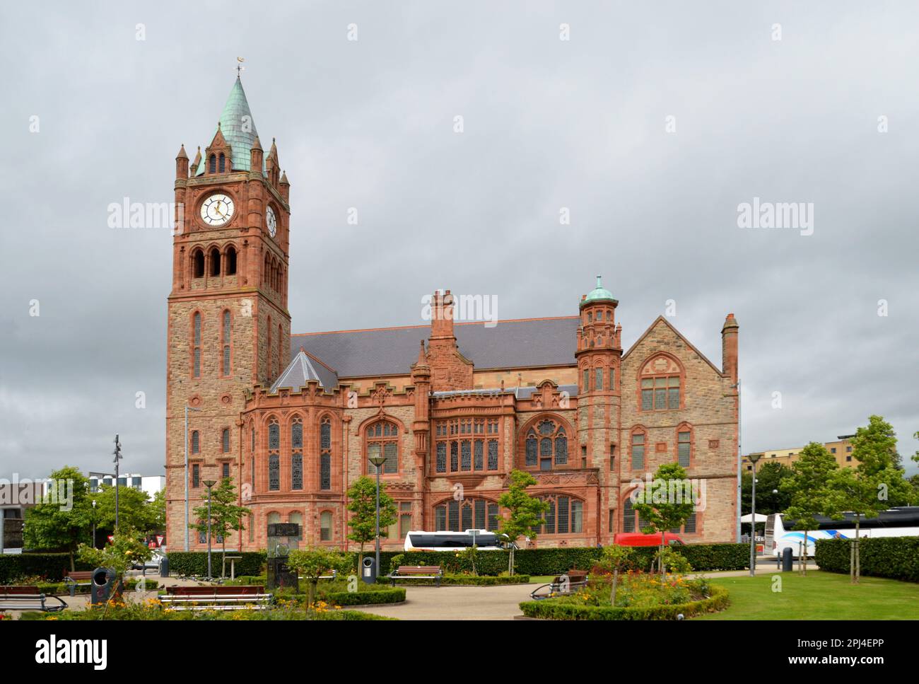Northern Ireland, Londonderry/Derry: the red-brick neo-gothic Guildhall ...