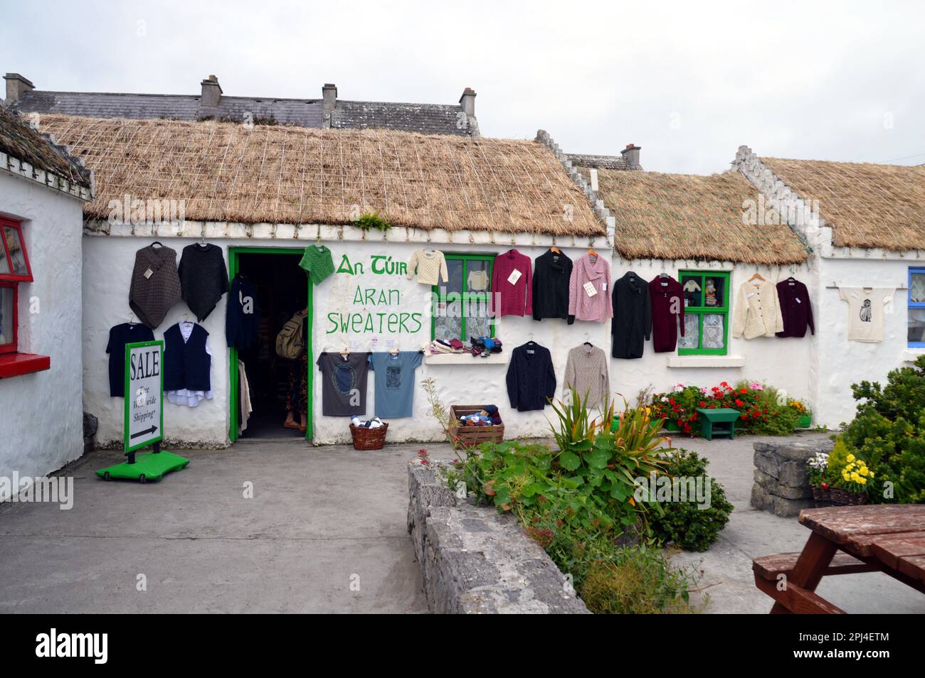 Ireland, Aran Islands, Inis Mor, Kilmurvey: thatched cottage selling ...