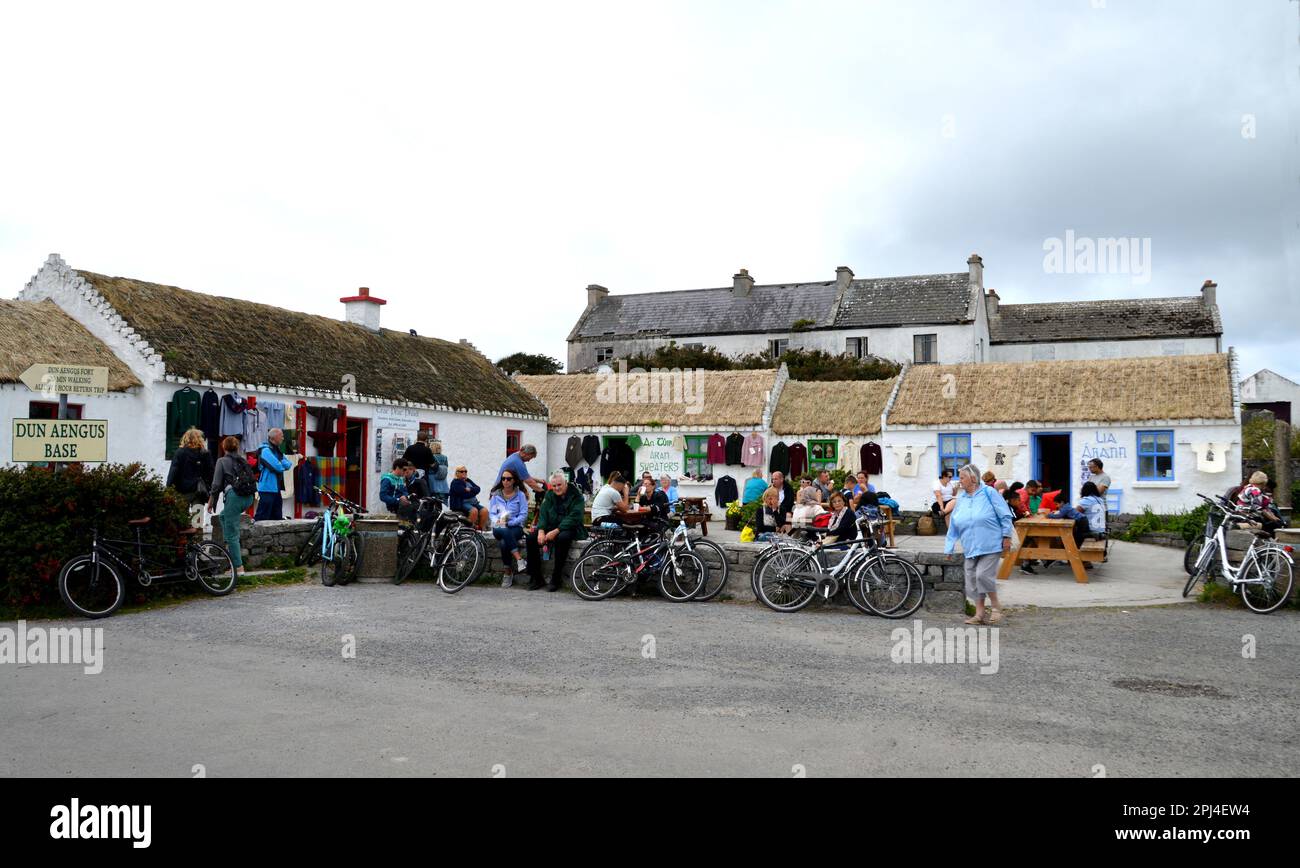 Ireland, Aran Islands, Inis Mor, Kilmurvey: a group of thatched ...