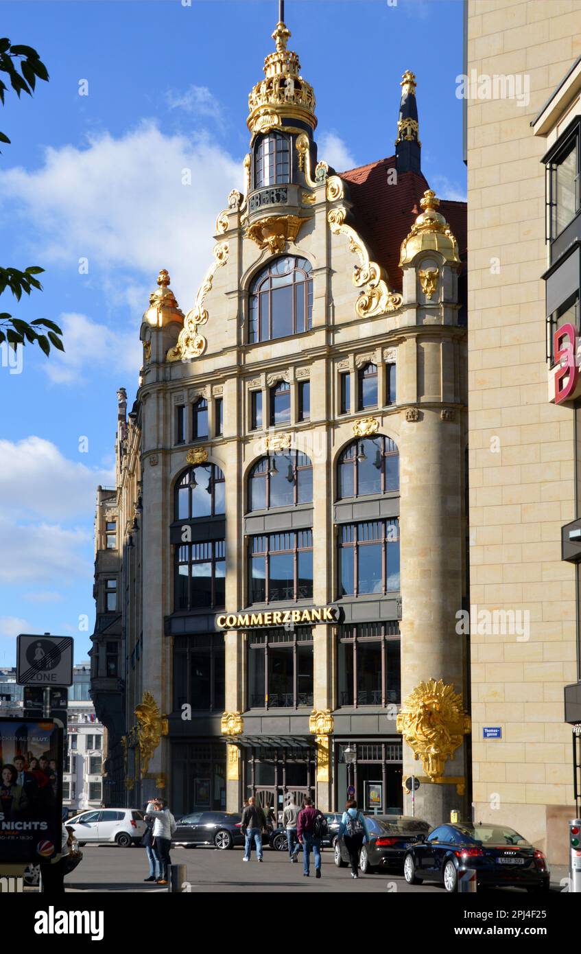 Germany, Saxony, Leipzig: the gilded Art Deco (Jugendstil) facade of ...