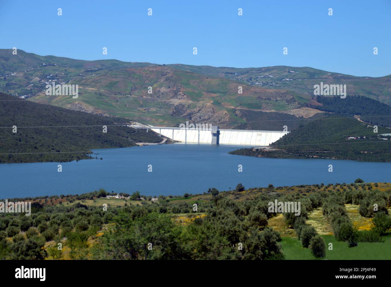 Morocco: Nakhla dam, with part of the resulting reservoir, Barage ...