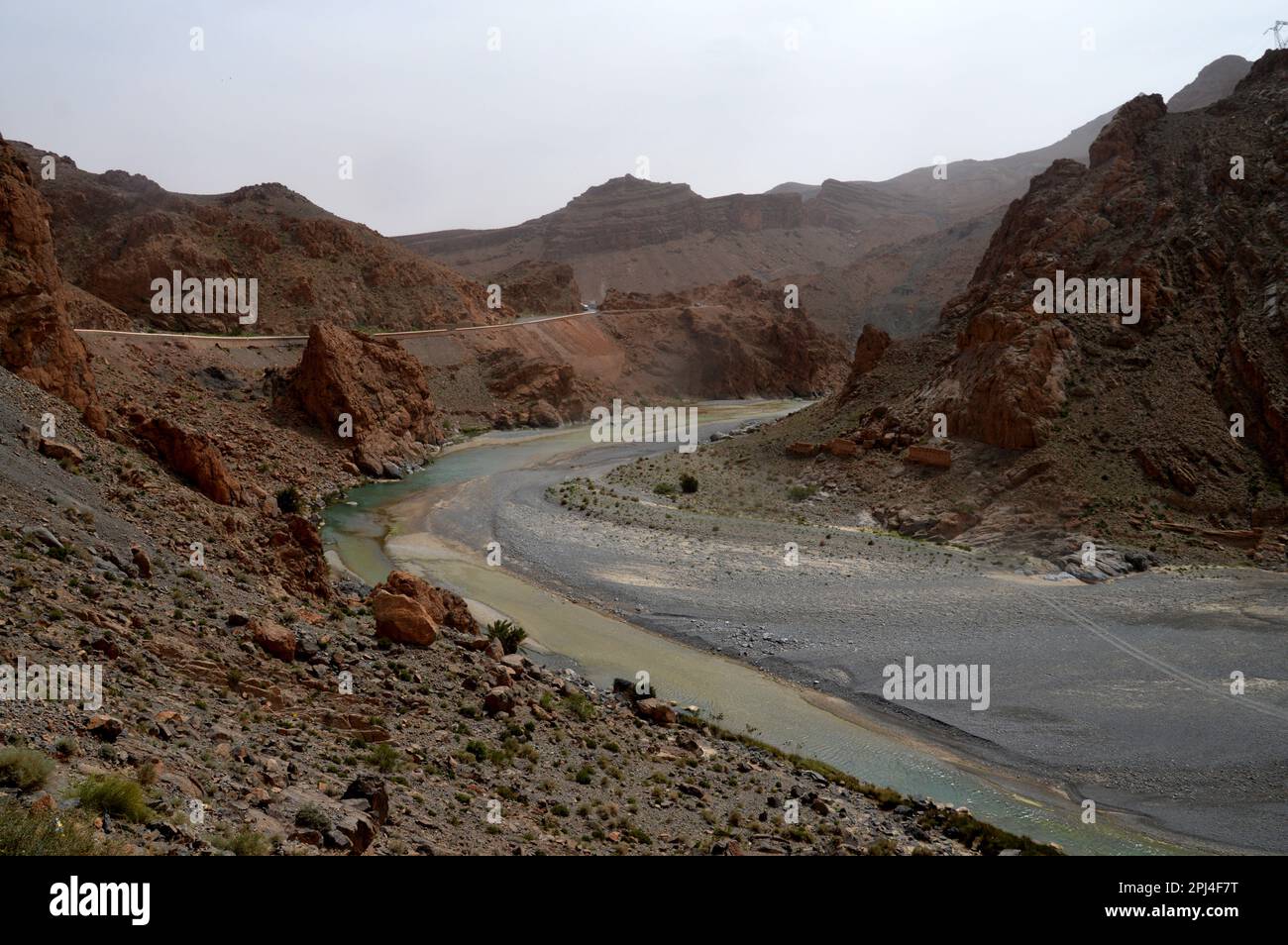 Morocco, Middle Atlas Mountains: the rocky, barren Ziz river canyon ...