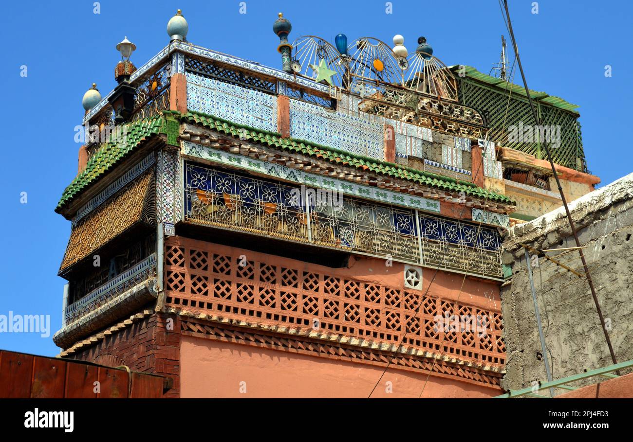 Morocco, Marakech: colourful terraces built on to the roof of a house ...