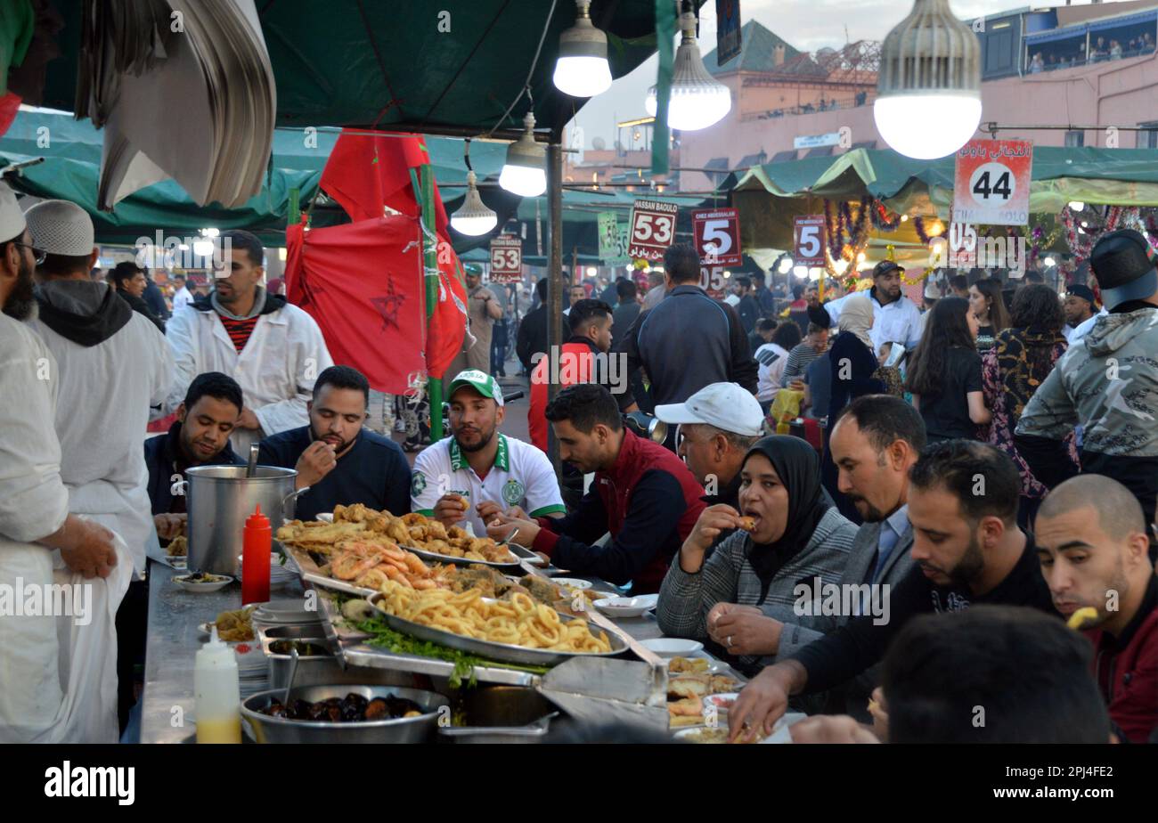 Morocco, Marakech: Place Jemaa el-Fnaa, the long-established and loudly ...