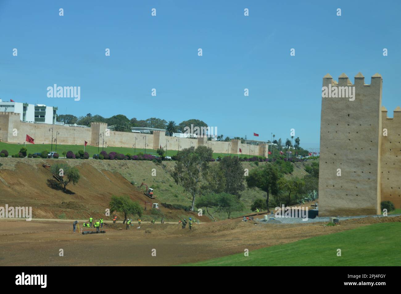 Morocco, Rabat: landscaping work in progress next to the city walls ...