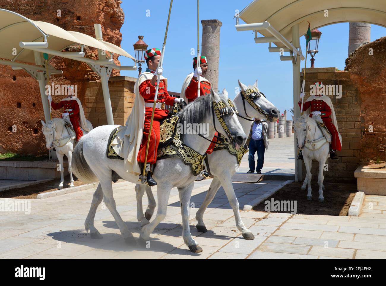 Morocco, Rabat: the royal guard, in colourful uniforms, mounted on ...