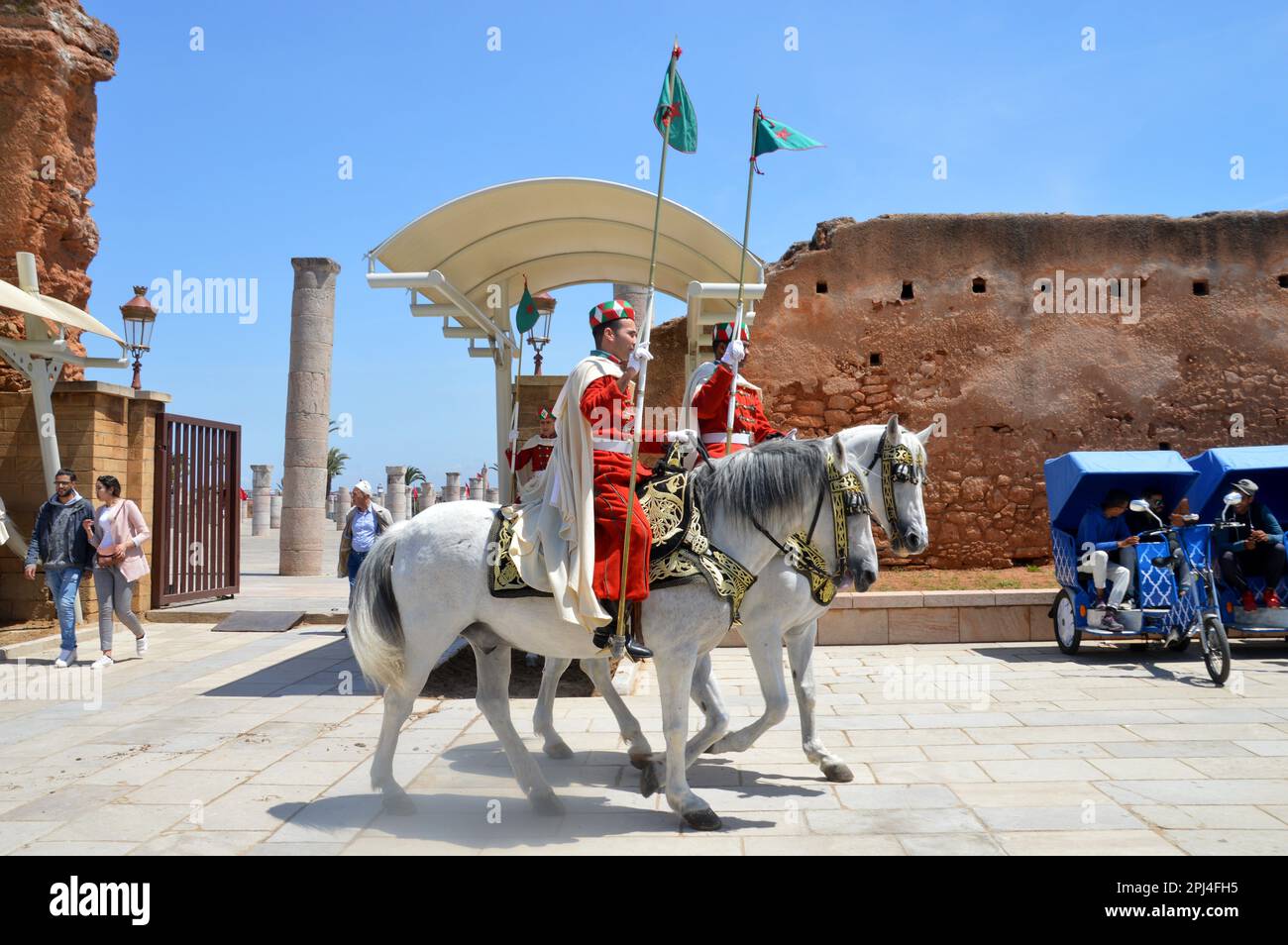 Morocco, Rabat: the royal guard, in colourful uniforms, mounted on ...