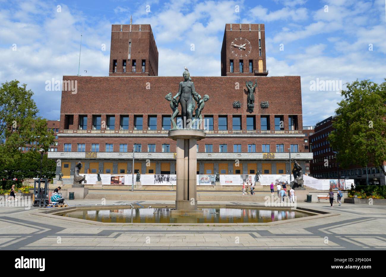 Norway, Oslo: Oslo City Hall (Radhus), a red-brick building built ...
