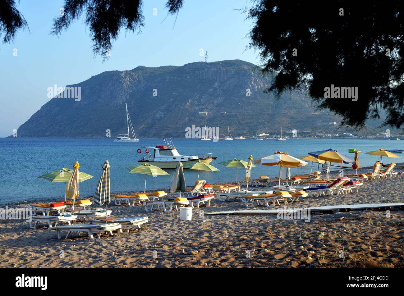 Greece, Island of Cos: the sandy beach at Kefalos, on the south-west ...