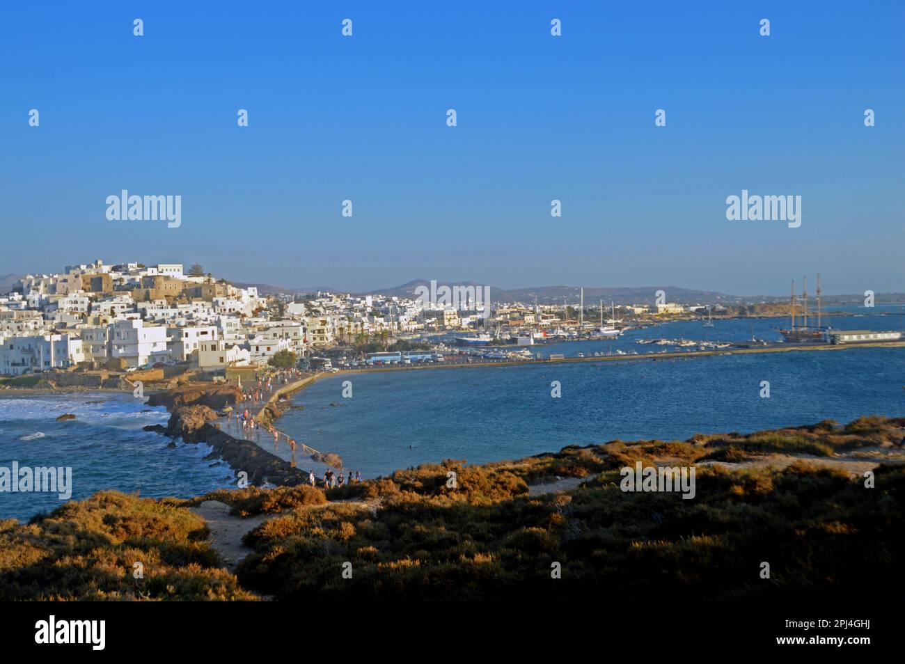 Greece, Island of Naxos: view of Naxos city from the islet of Palatia ...