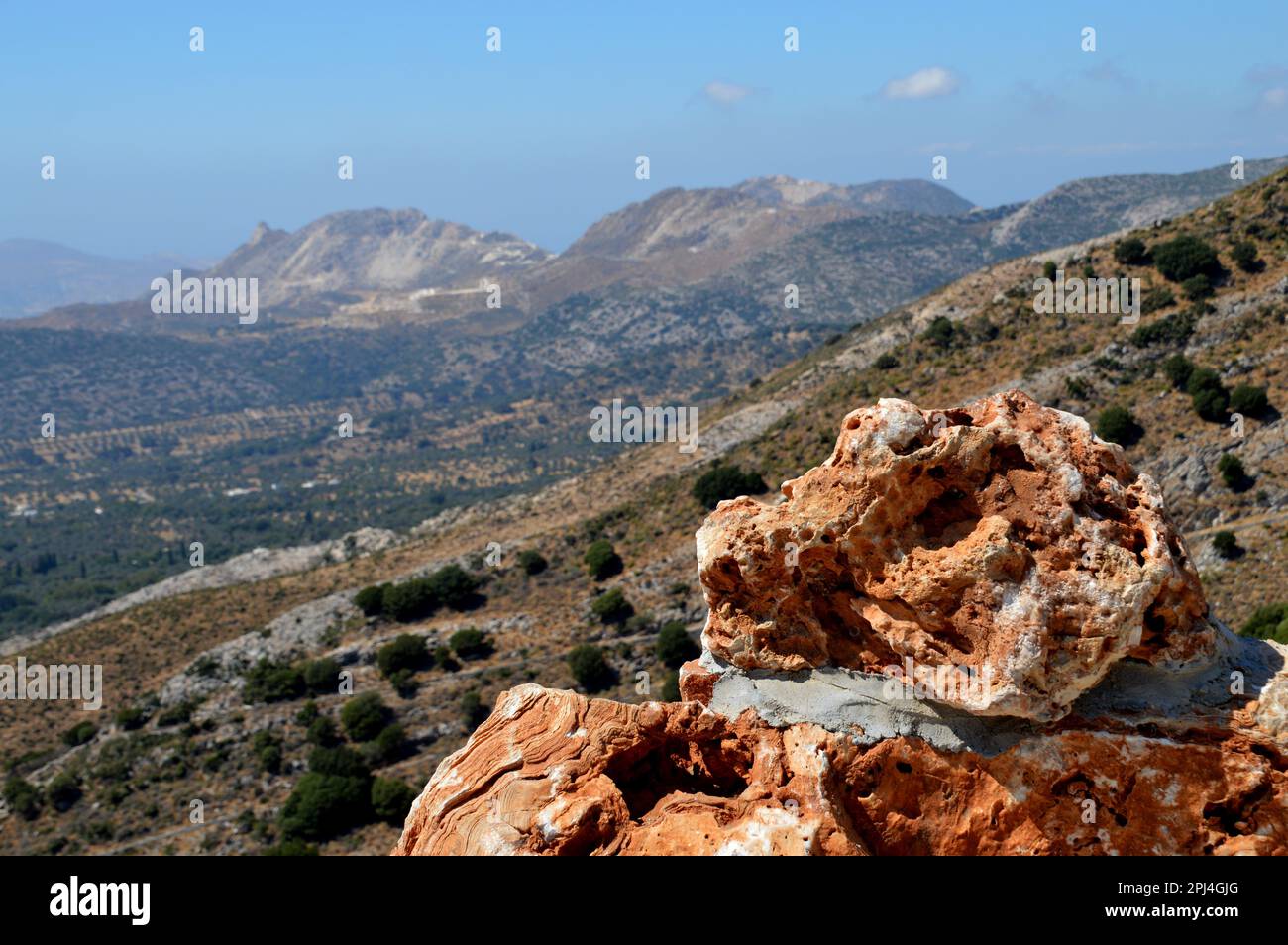 Greece, Island of Naxos: view across the central mountains, with ...