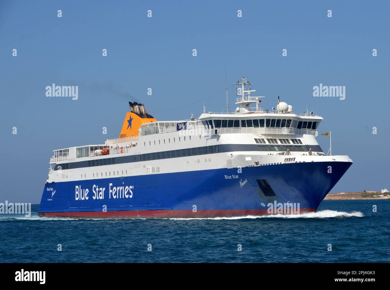 Greece, Island of Paros. Parikia: Blue Star ferry "Naxos" entering the ...
