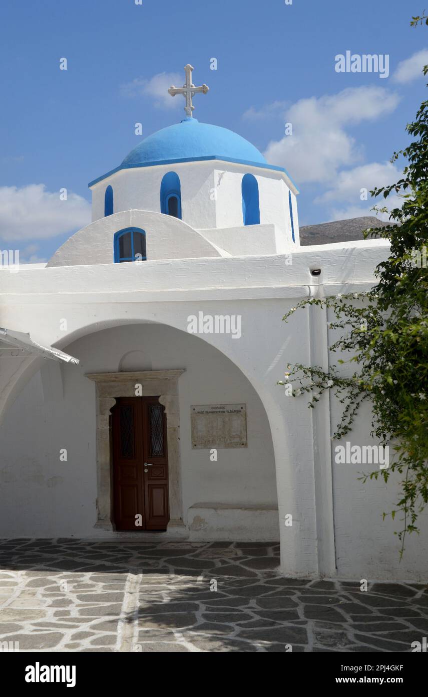 Greece, Island of Paros. Parikia: one of many blue-domed Orthodox ...