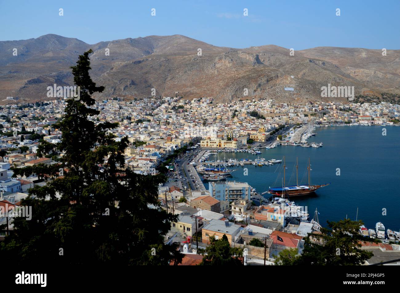Greece, Island of Kalymnos, Pothia: panoramic view of the town and ...