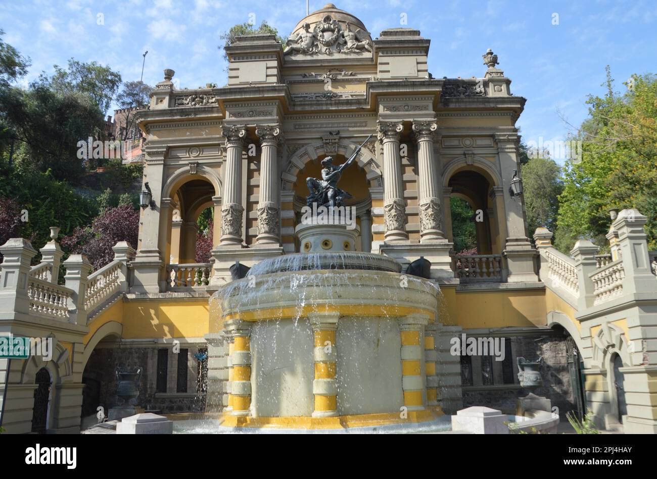Chile. Santiago: Torre Mirador monument on Santa Lucia Hill, erected by ...