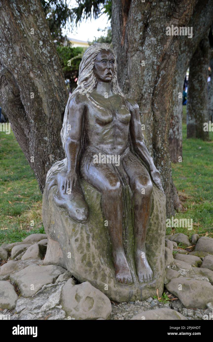 Chile. Chiloe, Ancud: bronze figure of "La Pincoya", a mythical water ...