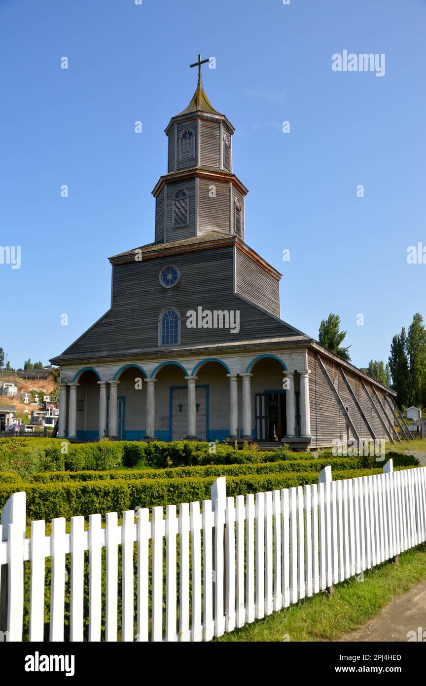 Chile. Chiloe, Castro: Nuestra Senora de Gracia Church de Nercon, built ...
