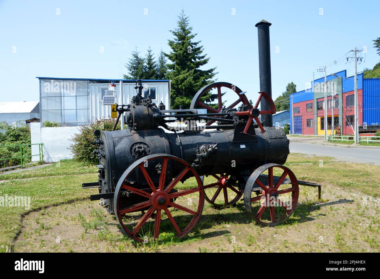 Chile. Chiloe, Castro: Plaza de los Trenes: a preserved steam engine ...