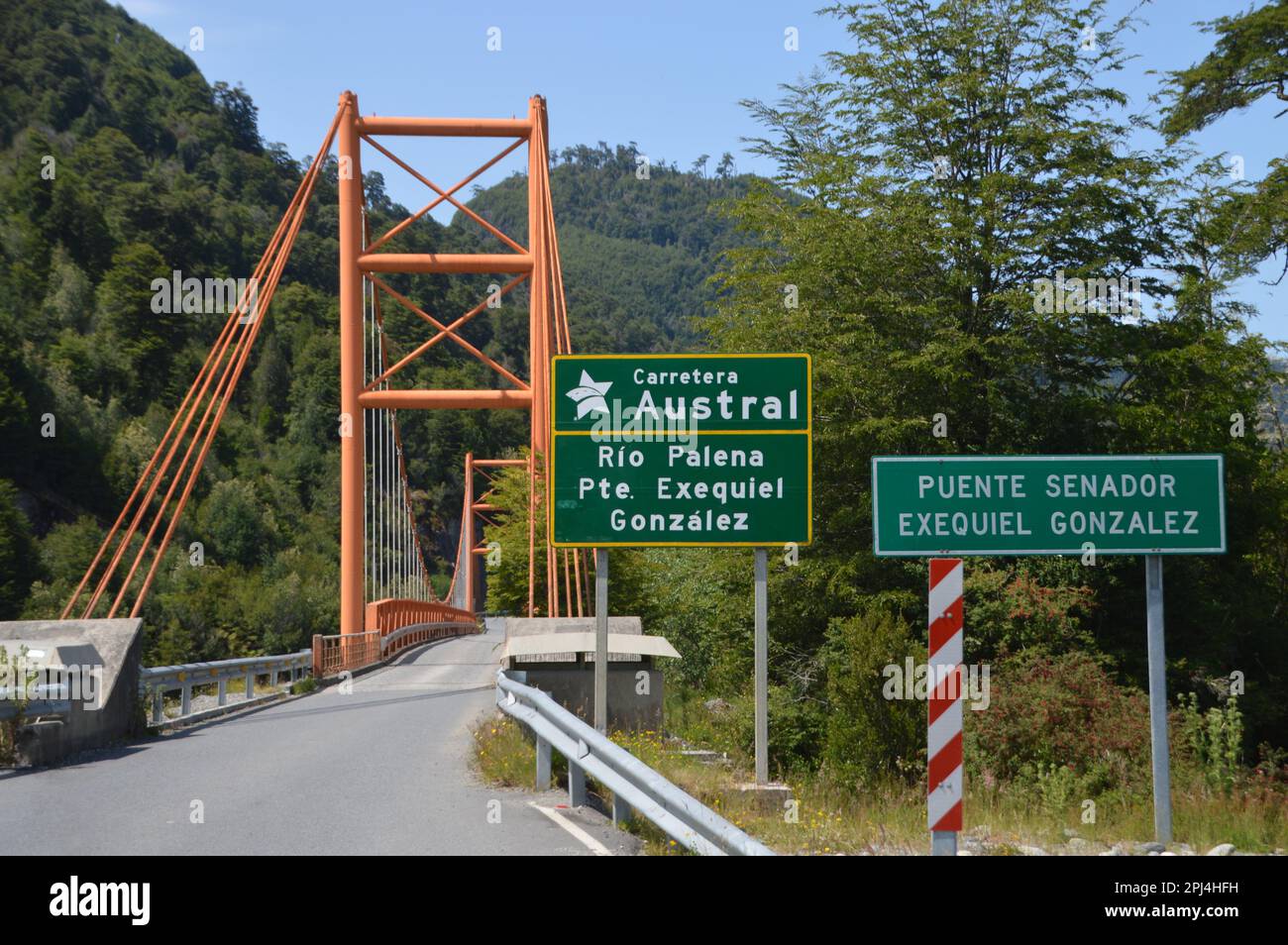 Chile. Chaiten: Puente Senador Exequiel Gonzalez, a suspension bridge ...