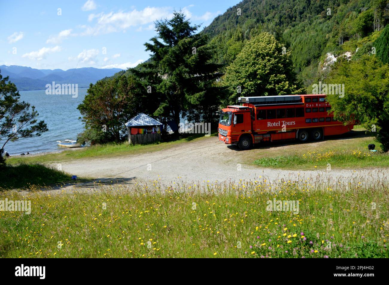 Chile. Puyuhuapi: view of the Seno (Sound) Ventisquero from the camping ...