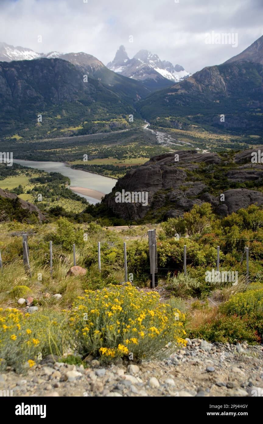 Chile, Patagonia: view of the Ibanez River valley with snow-capped ...