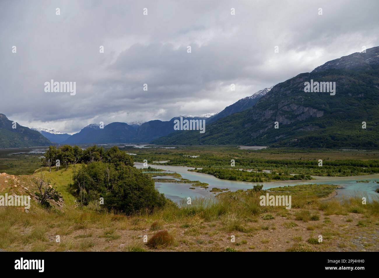 Chile, Patagonia: view of the Ibanez River valley with many pools ...