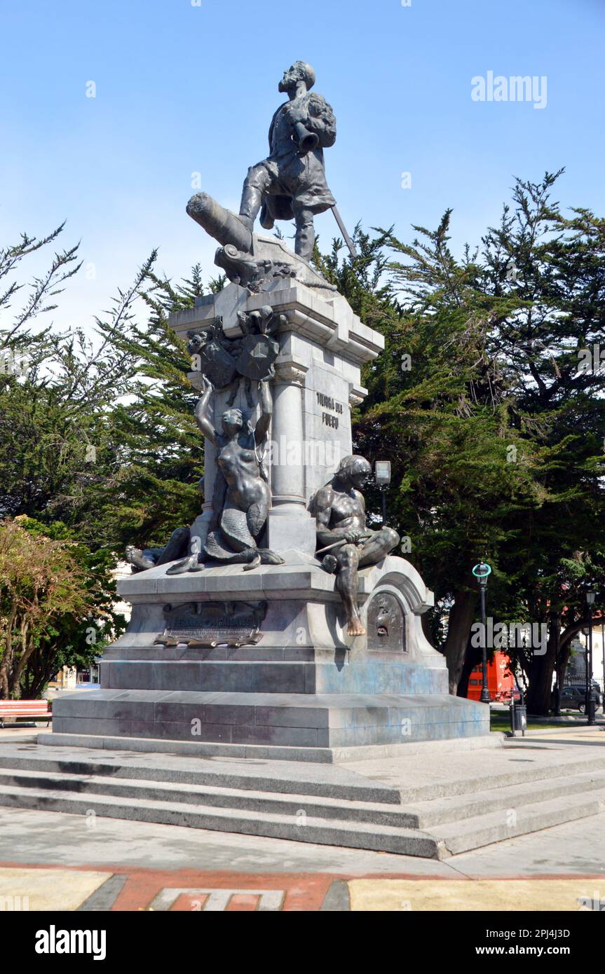 Chile, Punta Arenas: monument in Plaza Munoz Gamero donated in 1920 to ...