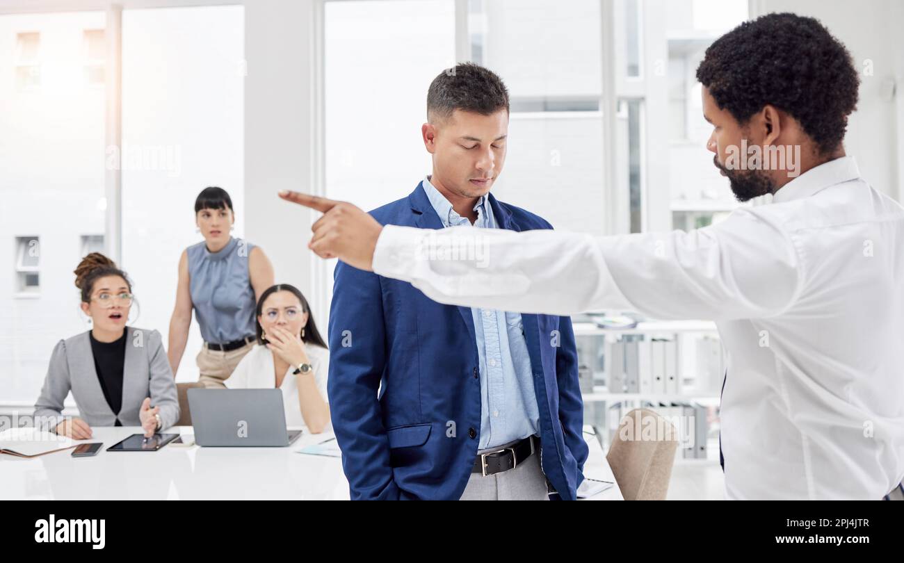 Fired, fight and angry boss is frustrated with employee and upset ...