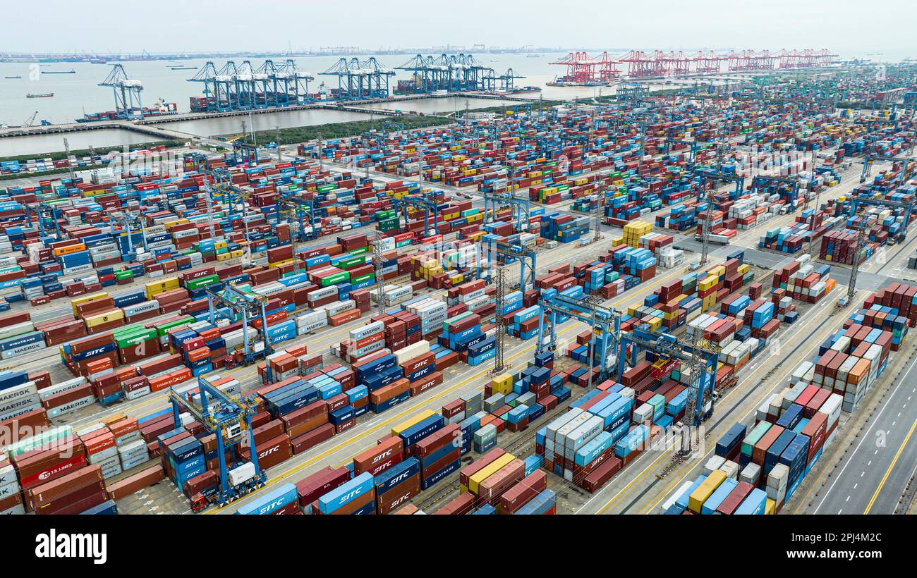 SHANGHAI, CHINA - MARCH 31, 2023 - Aerial photo shows container ...