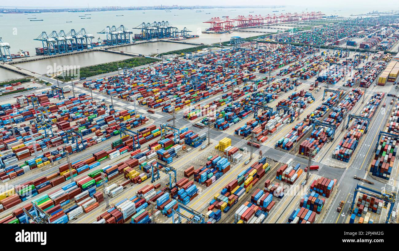 SHANGHAI, CHINA - MARCH 31, 2023 - Aerial photo shows container ...